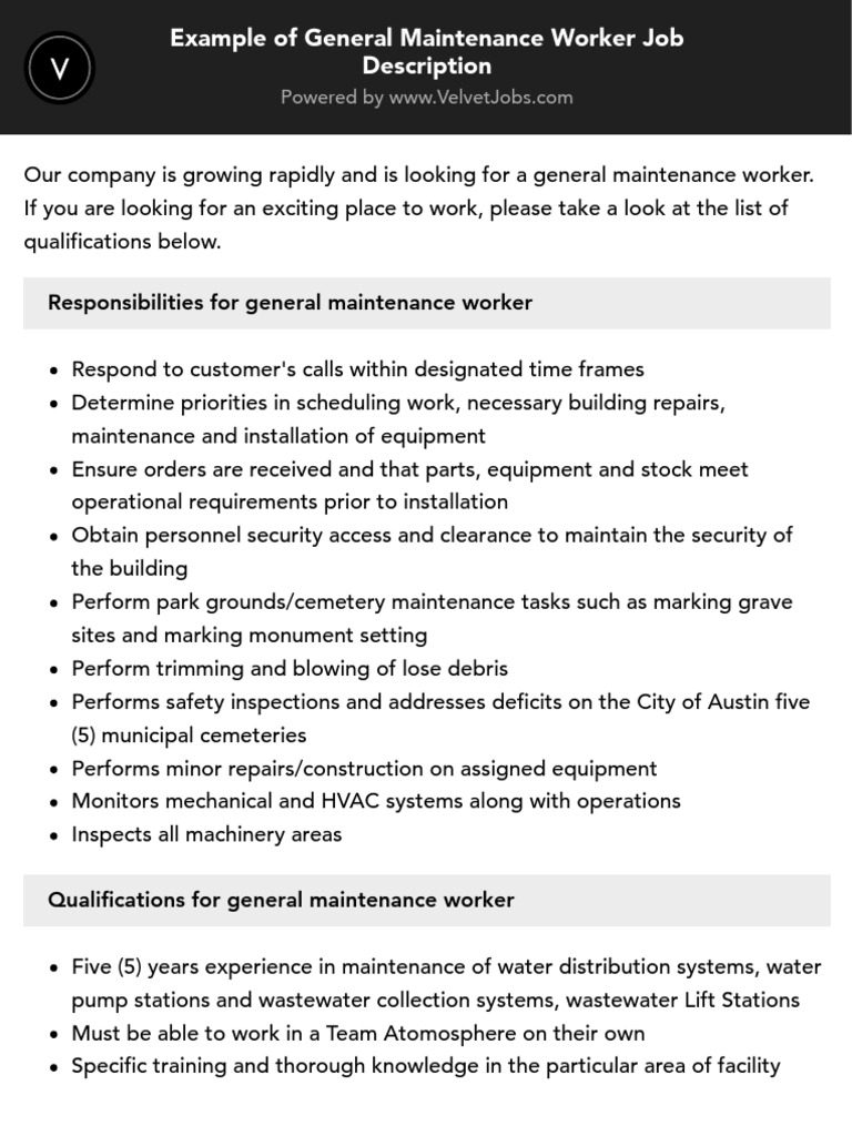 General Maintenance Worker Job Opening | PDF