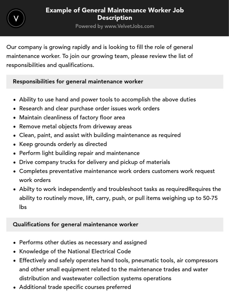 General Maintenance Worker v1 | PDF