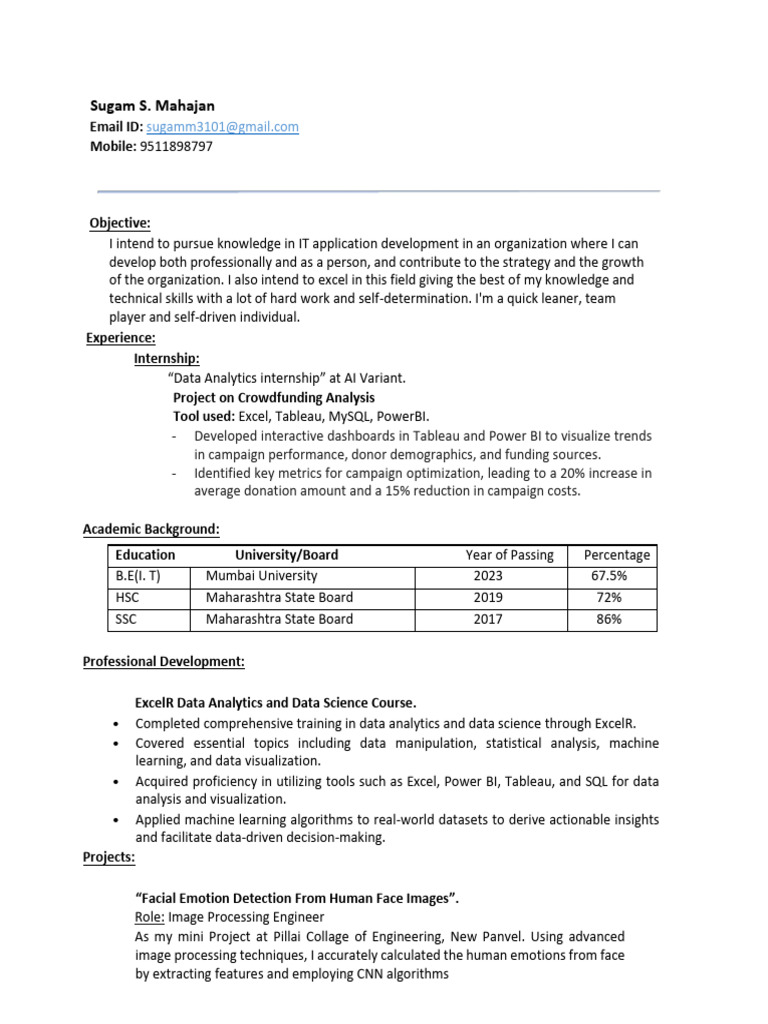 Sugam RESUME | PDF | Machine Learning | Data Science