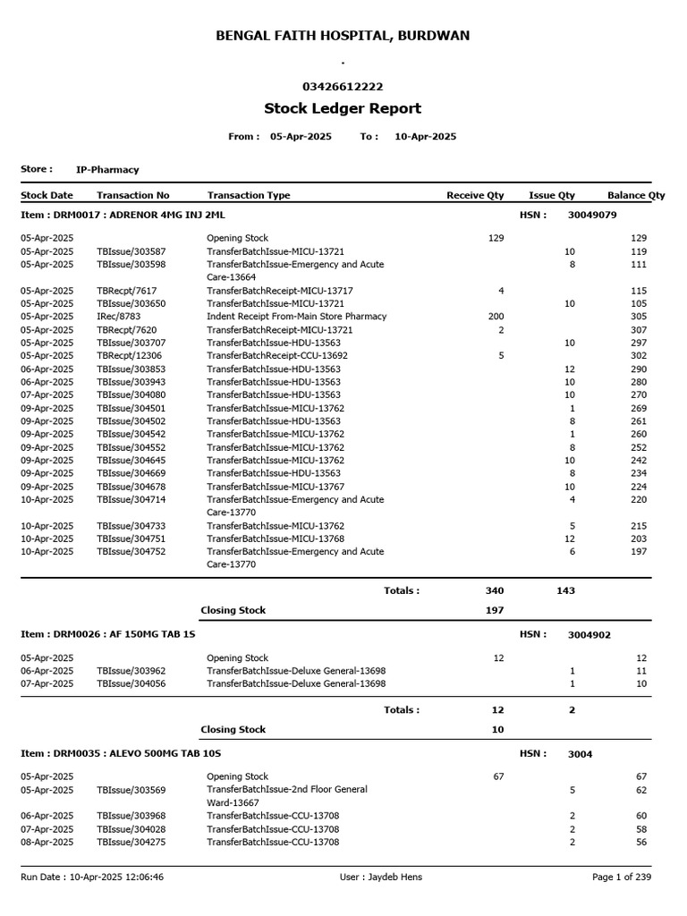 Stock Ledger Report | PDF