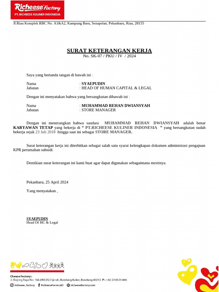 Surat Keterangan Rehan | PDF