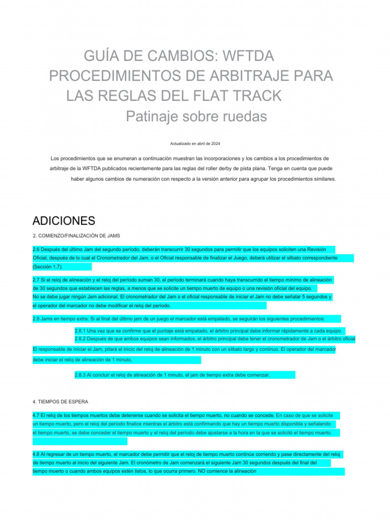 WFTDA Officiating Procedures - Change | PDF | Reloj | Deportes