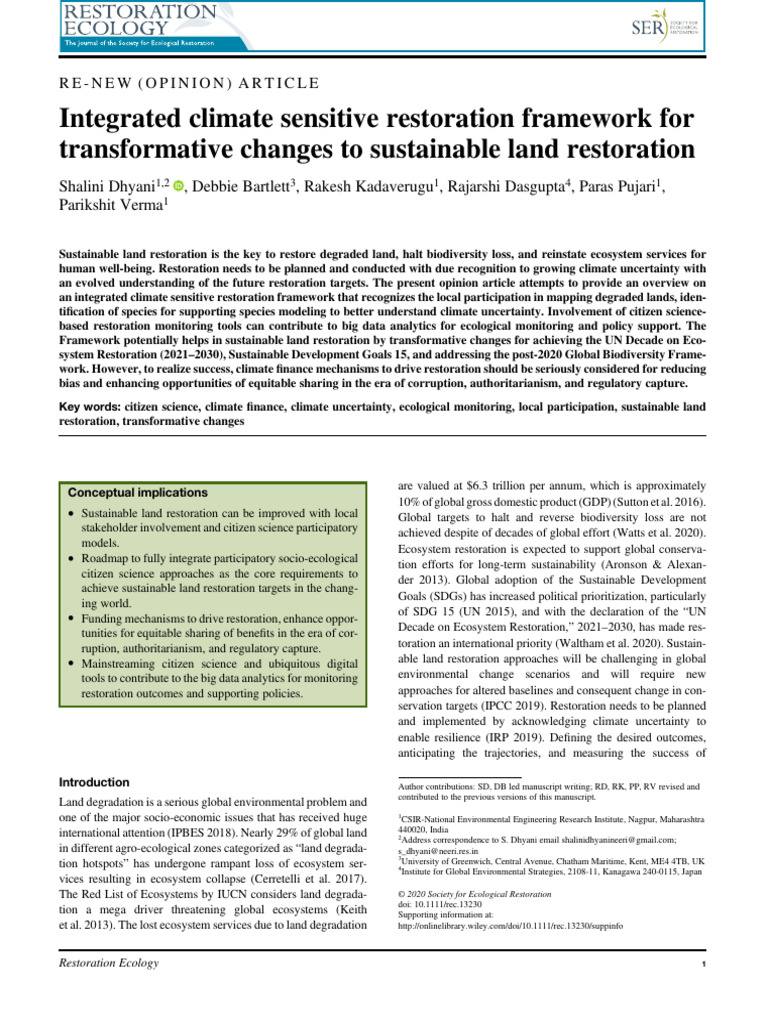 RESTORATION ECOLOGY PAPER (4) | PDF | Sustainability | Ecological ...