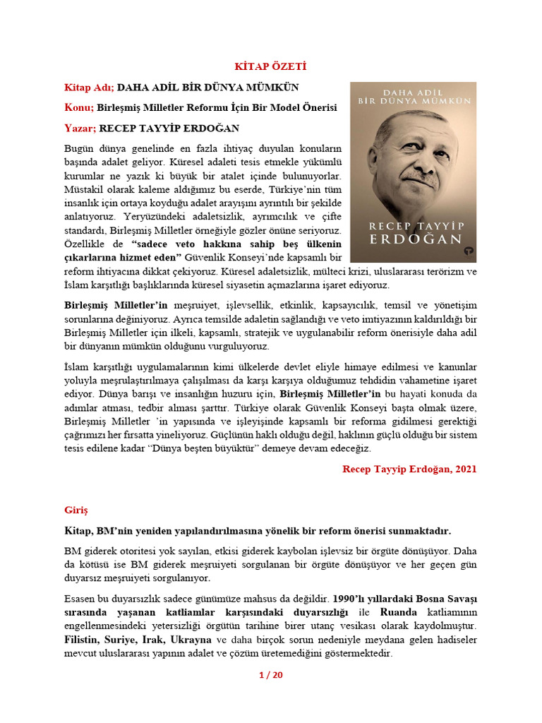 Kitap Ozeti DAHA ADIL BIR DUNYA MUMKUN R | PDF