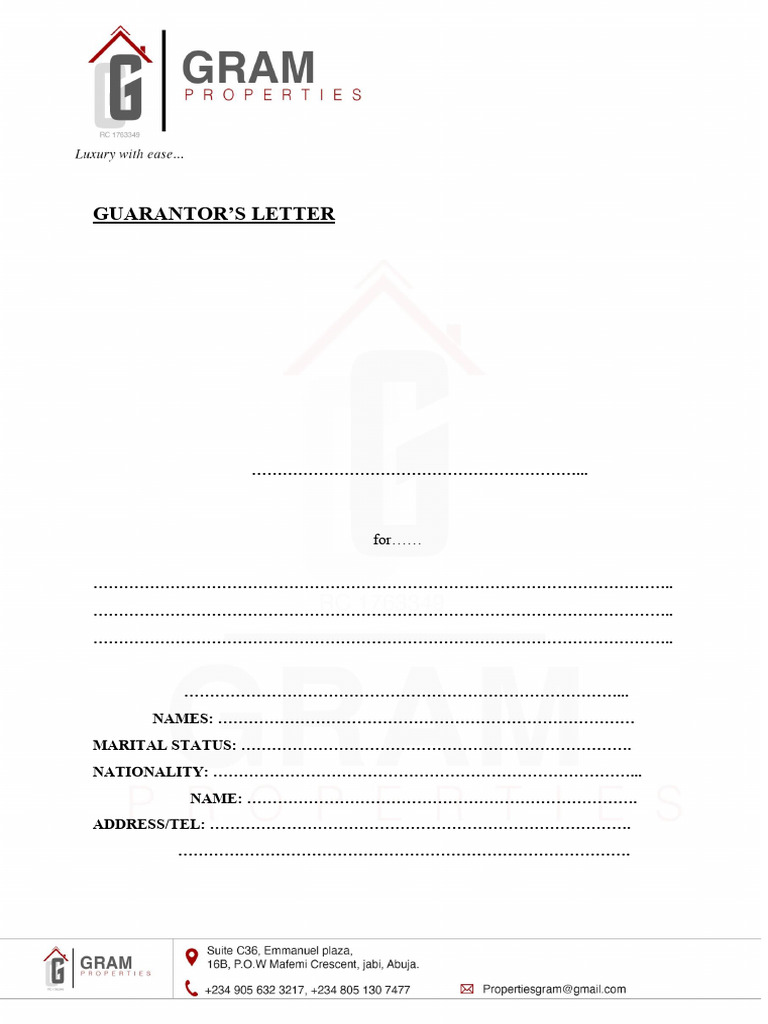 Guarantor Letter Template for Employment | PDF