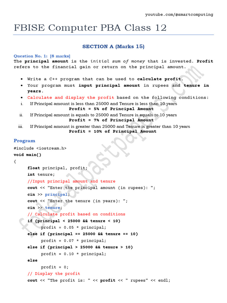 FBISE Computer PBA Class 12 Solution | PDF | Computer Programming | Software Engineering