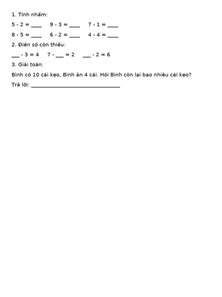 Bai Tap 3 Phep Tru Don Gian | PDF