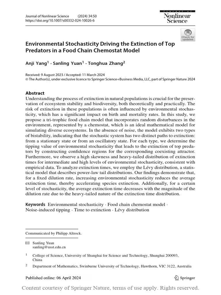 Extinction of Top Predators in Stochastic Models | PDF | Extinction ...