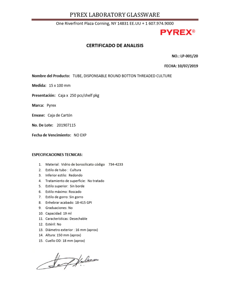 Pyrex Laboratory Glassware-15x100mm | PDF