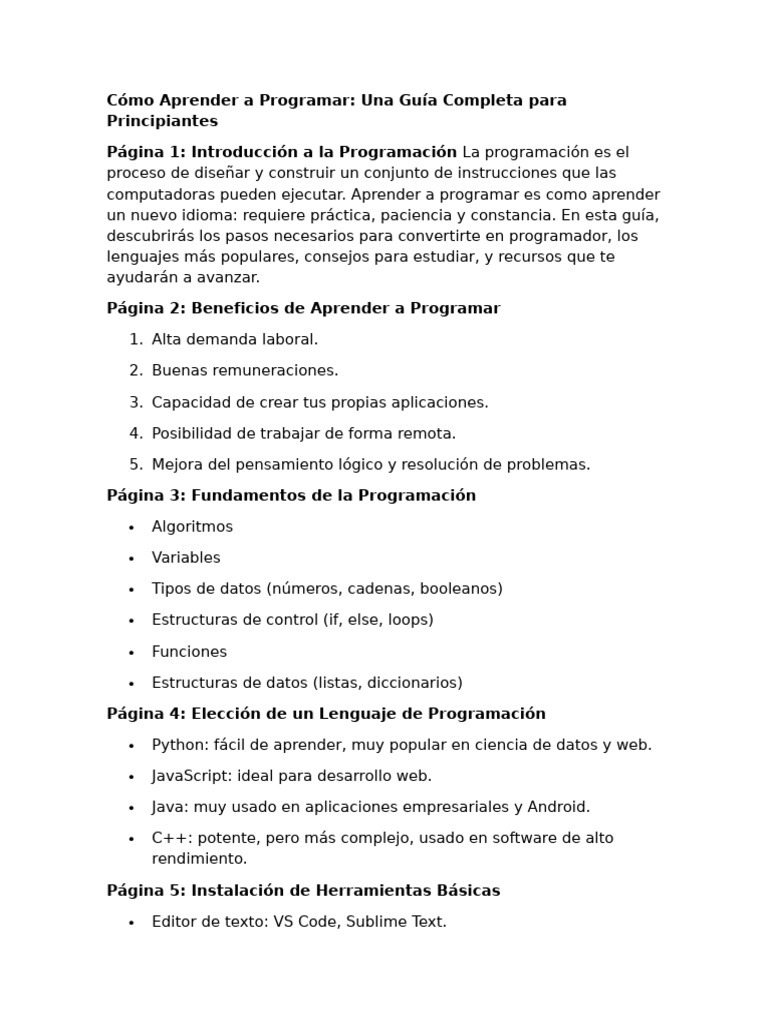 Guía para Aprender a Programar | PDF | Lenguaje de programación | Programación de computadoras