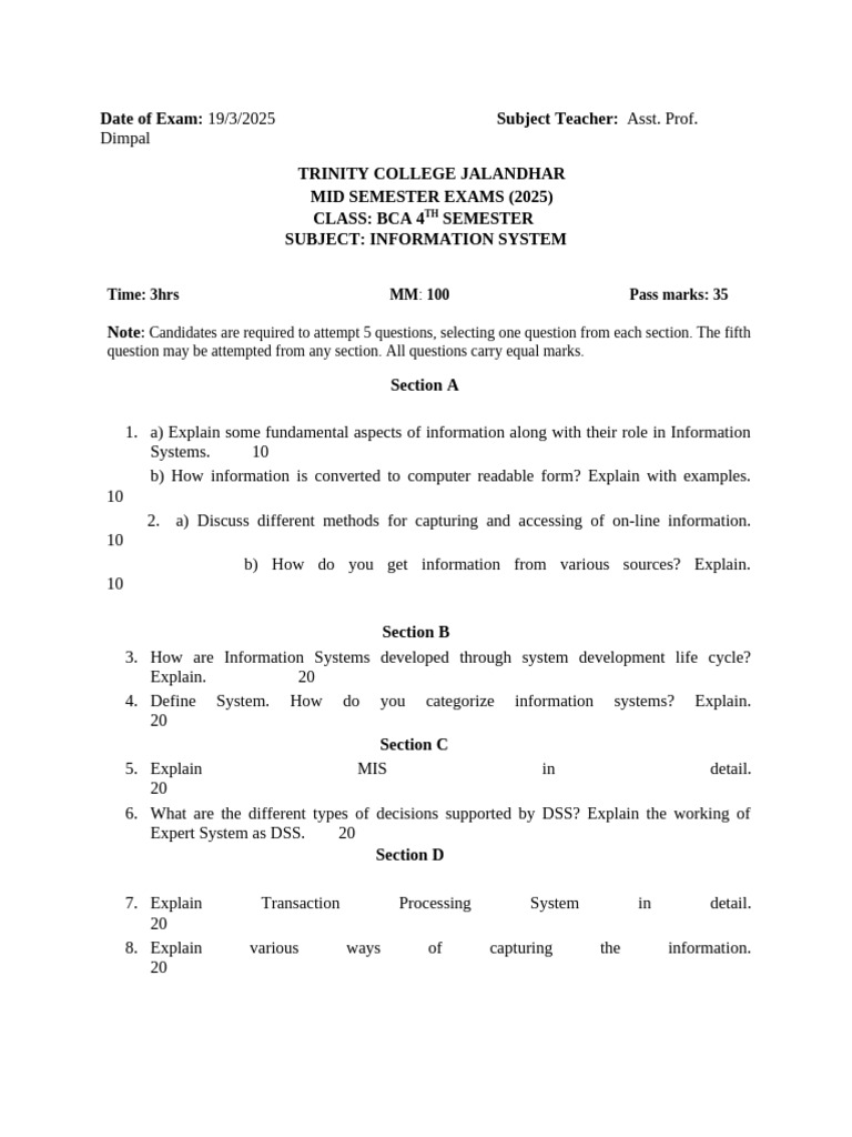 Informaton System BCA 4th 2025 | PDF