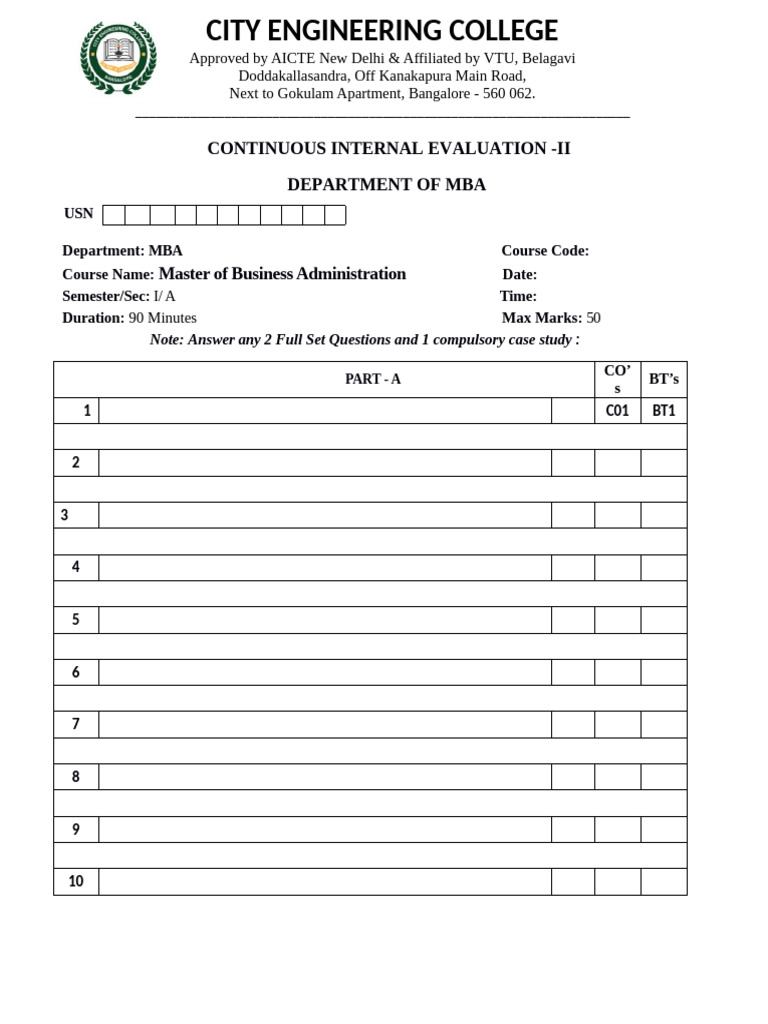 MBA Question Paper Format | PDF