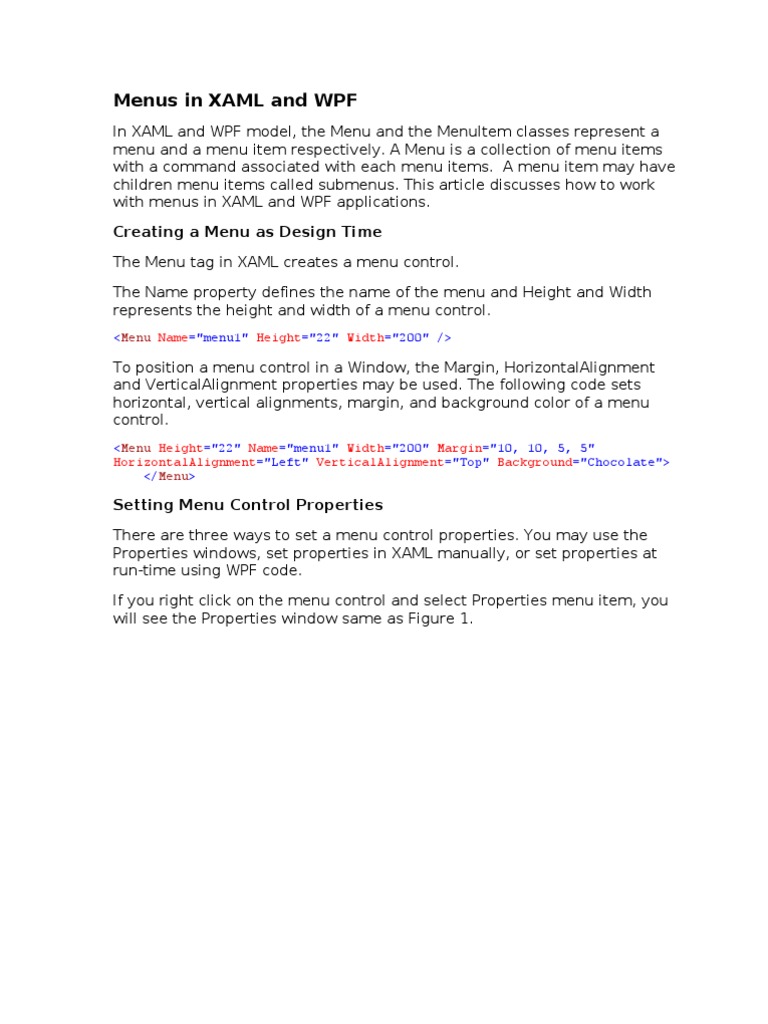Creating Menus in XAML and WPF | PDF | Extensible Application Markup ...