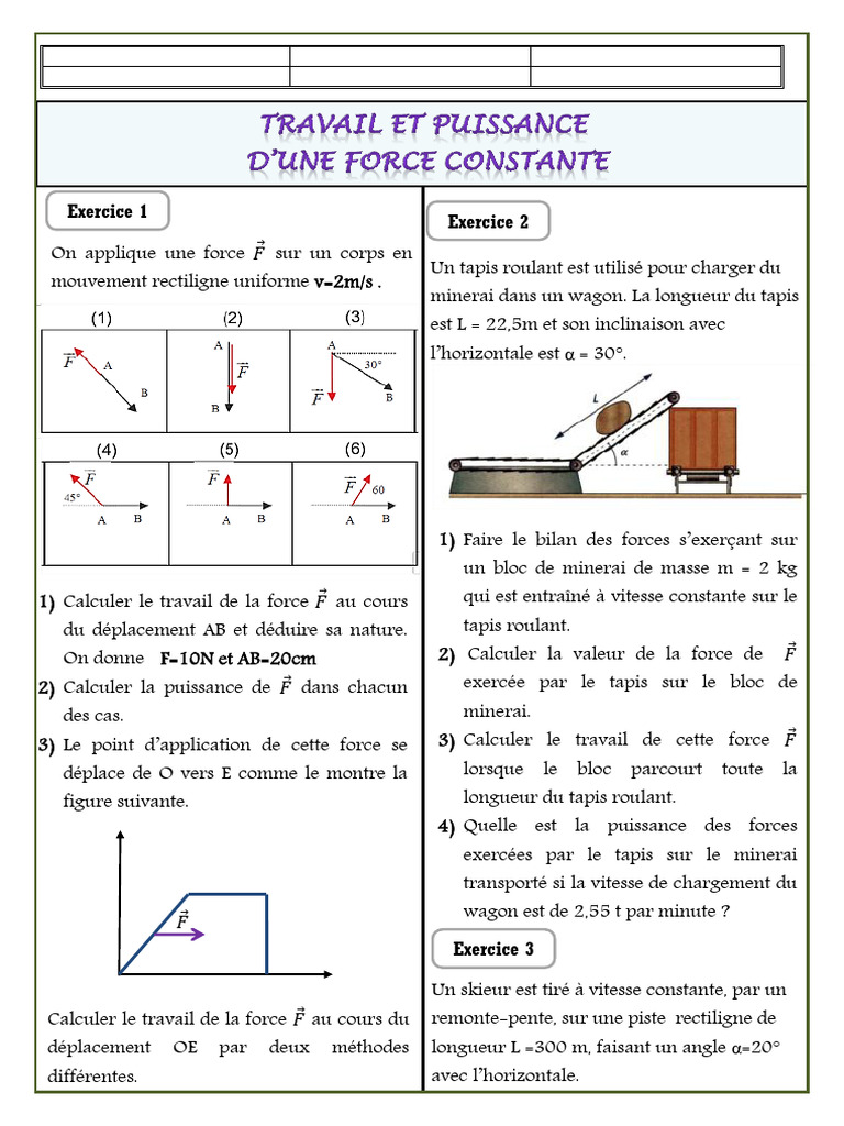 Exercices Travail d'Une Force Constante Francais | PDF | Pendule ...