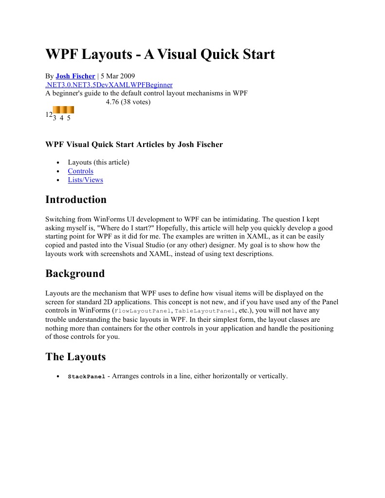 Wpf Layouts Pdf Windows Presentation Foundation Extensible Application Markup Language