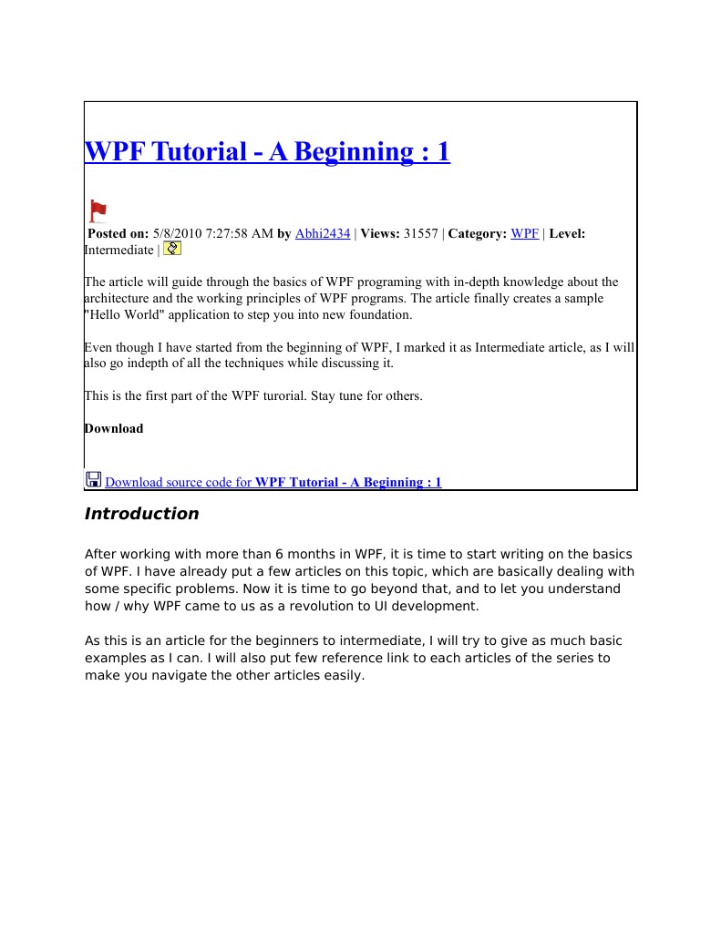 Wpf Tutorial Download Free Pdf Windows Presentation Foundation Extensible Application