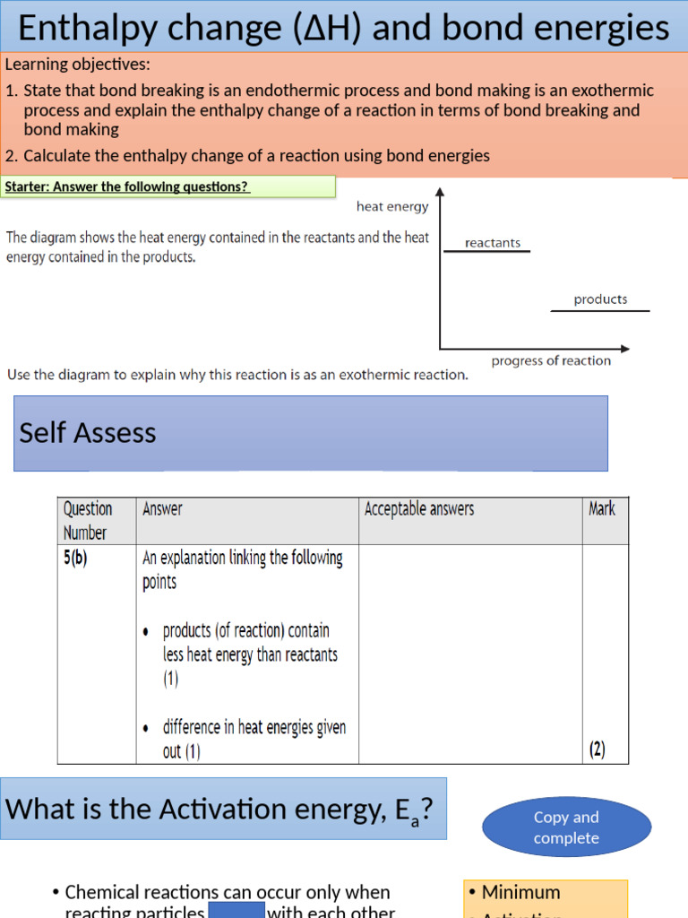 Lesson 2 Enthalpy Change and Bond Energies | PDF | Chemical Reactions ...