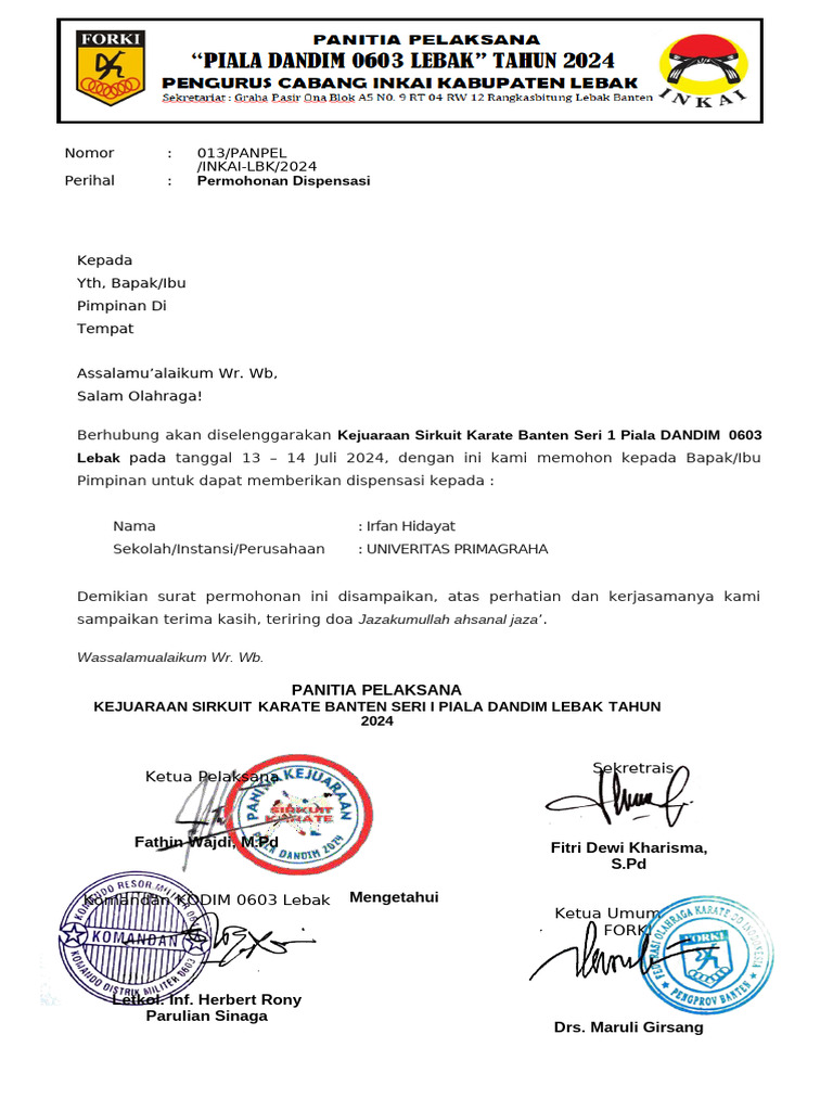 Surat Dispen IRFAN | PDF