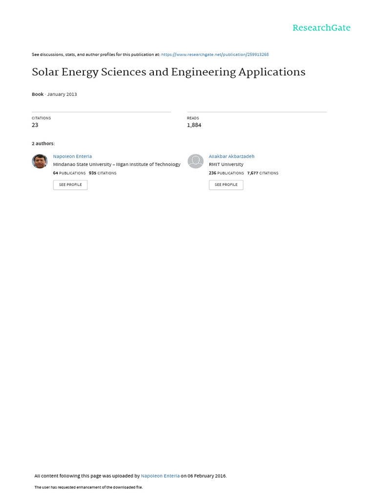 Solar Energy Sciencesand Engineering Applications | PDF | Solar Energy ...