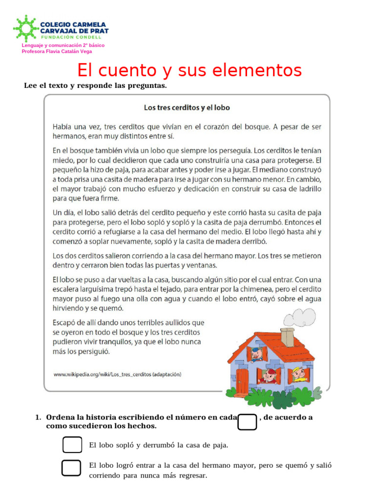 Elementos del cuento: Los tres cerditos | PDF