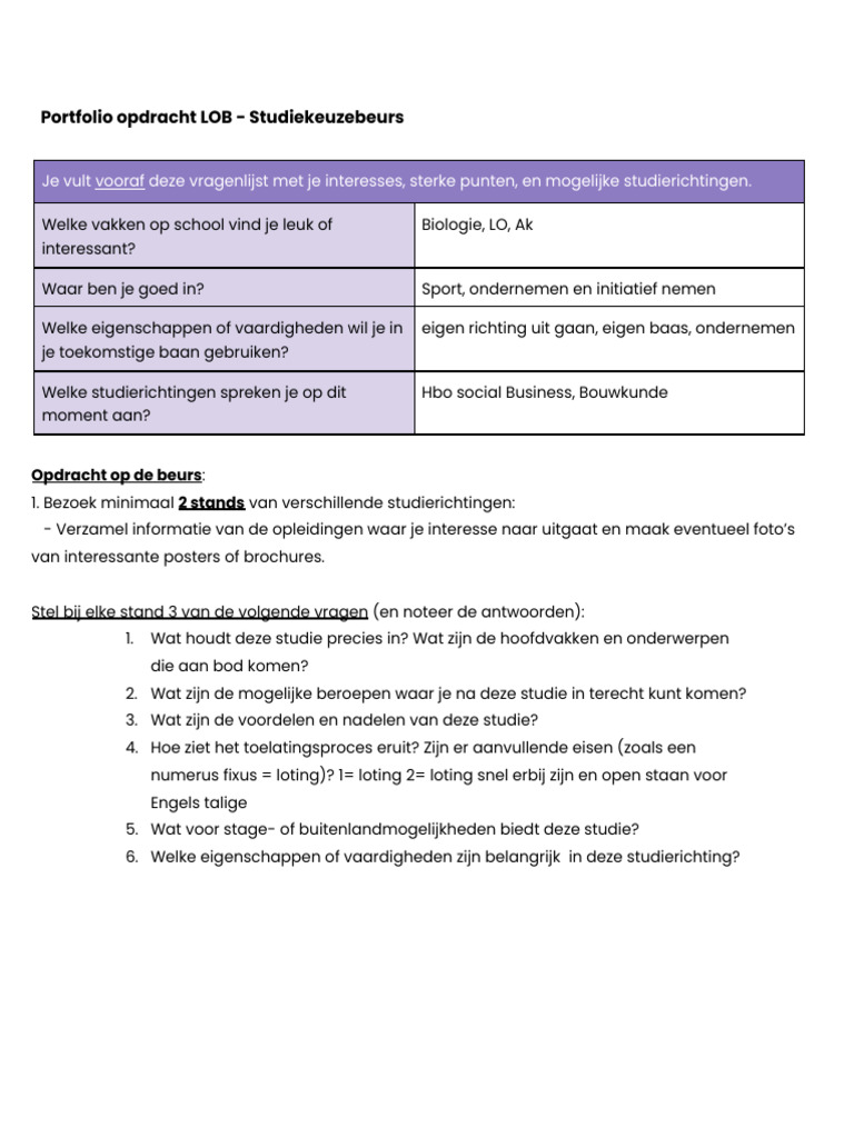 Dean Moses Jaspers Portfolio Opdracht LOB - Studiekeuzebeurs | PDF