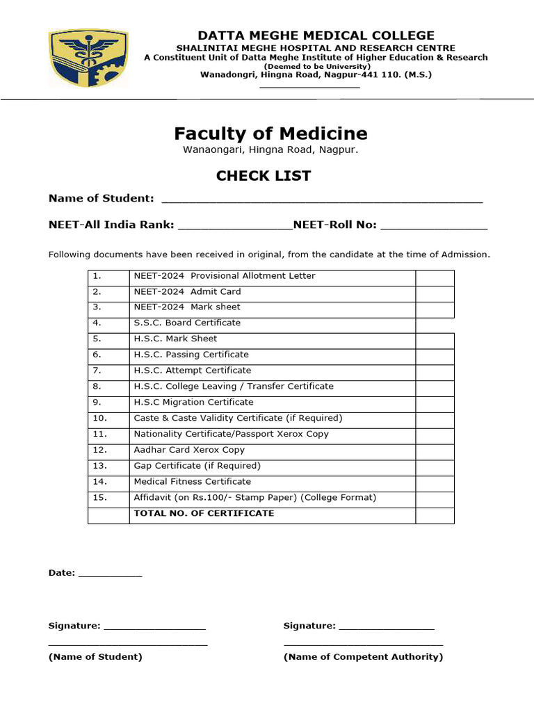 College Admission Document Checklist | PDF