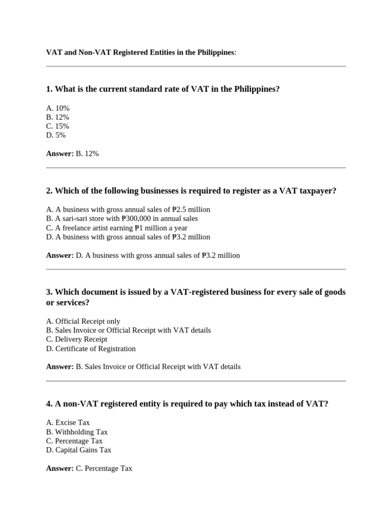 VAT and Non-VAT Registered Entities in The Philippines | PDF | Value ...