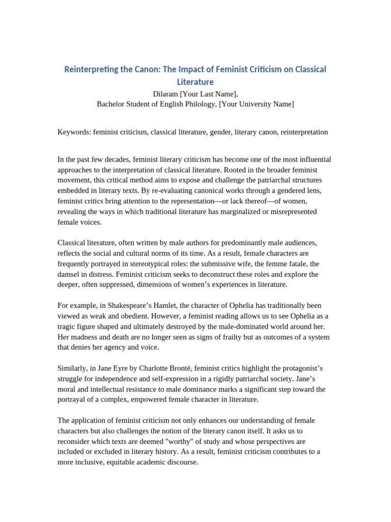 Feminist Criticism Thesis | PDF | Gender Studies | Feminism