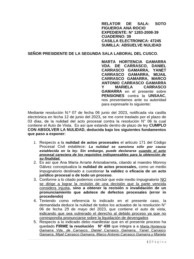 Nulidad de Actos Procesales en Pensiones | PDF | Debido al proceso ...