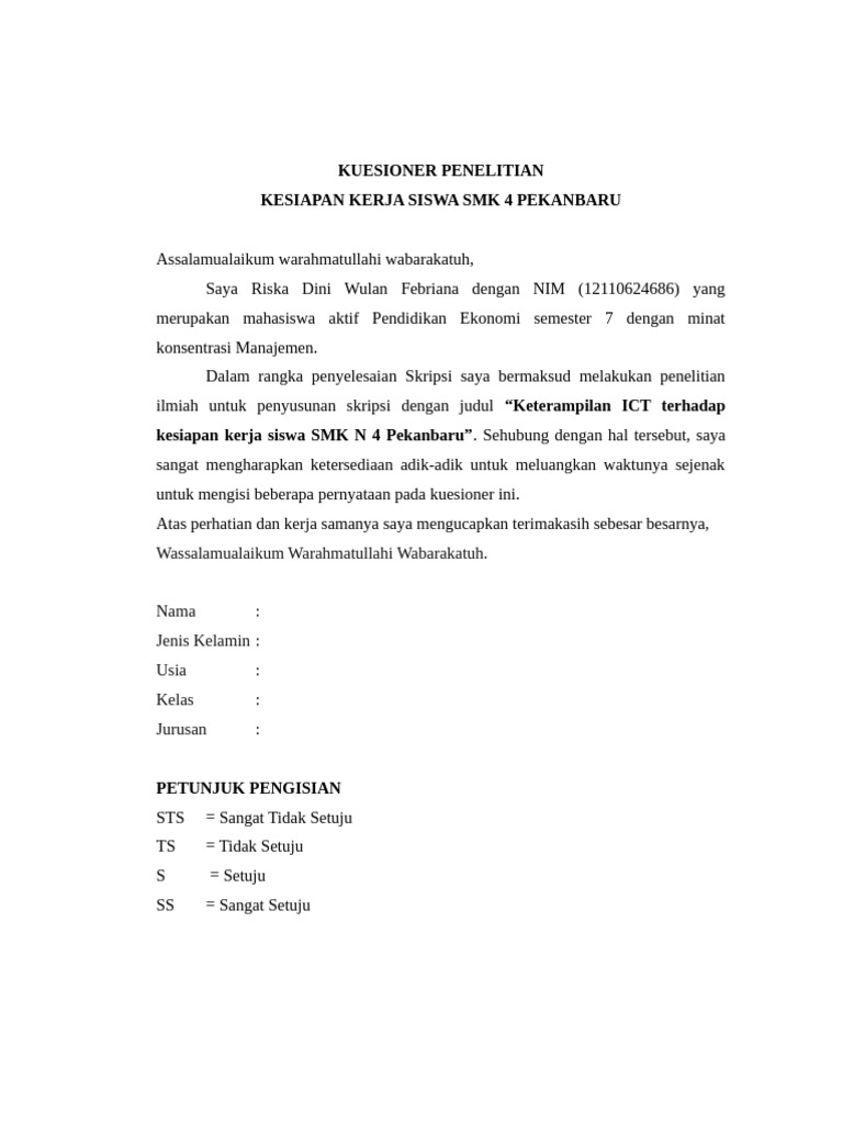 Draft KUESIONER PENELITIAN | PDF