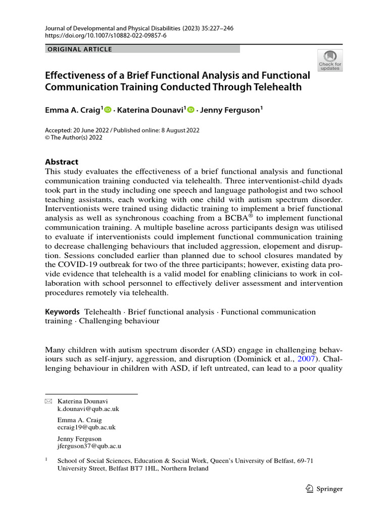 Effectiveness of A Brief Functional Analysis and Functional ...
