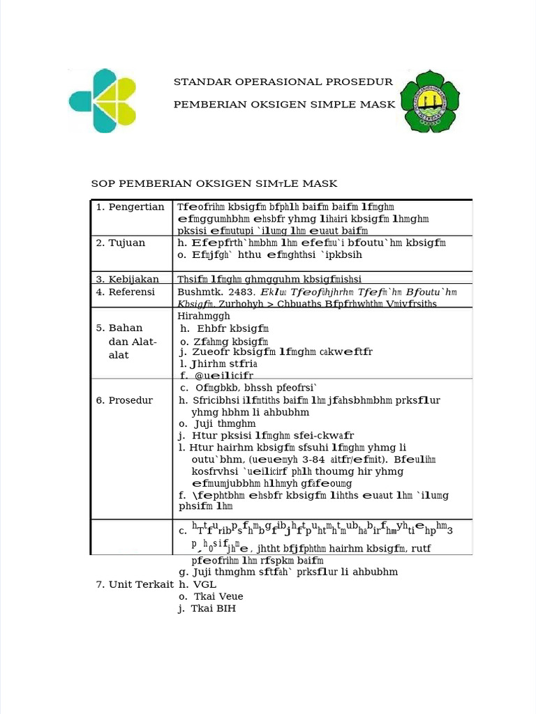 PDF Sop Pemberian Oksigen Simple Mask | PDF