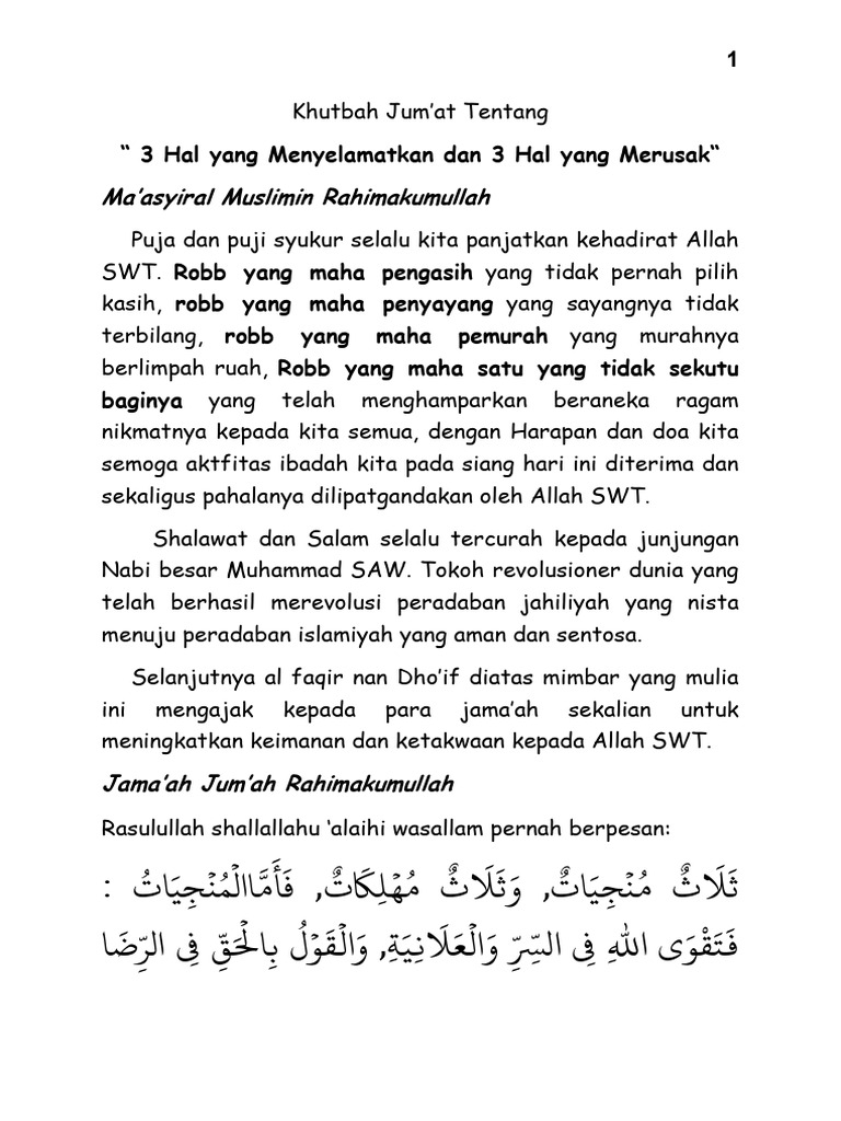 3 Hal Menyelamatkan dan Merusak Dalam Islam | PDF
