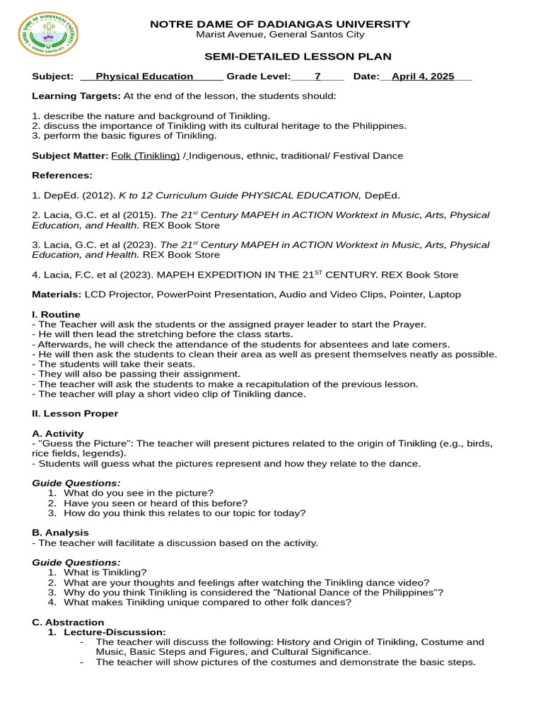26-ESTANDA-Lesson Plan-PE | PDF | Learning