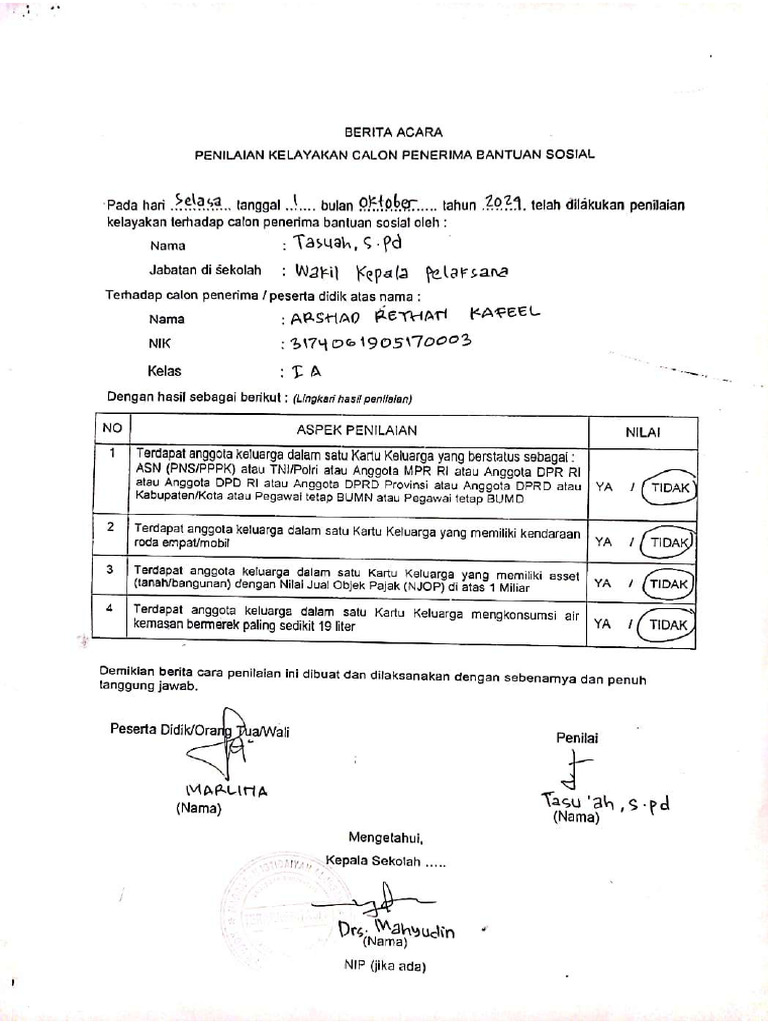Surat Kelayakan - Arshad Reyhan Kafeel (Kelas 1) | PDF