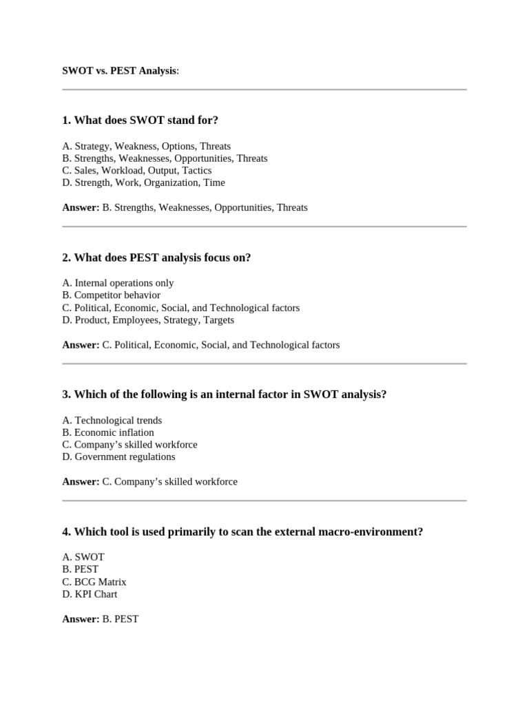 SWOT vs. PEST Analysis | PDF