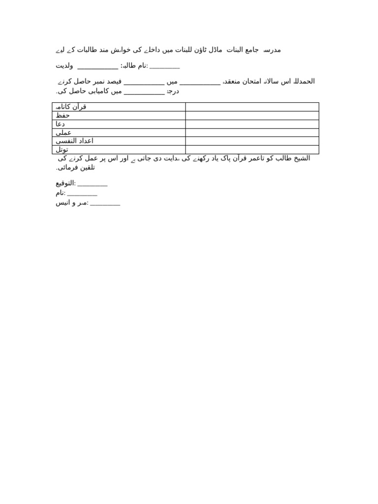 Urdu Document With Table | PDF