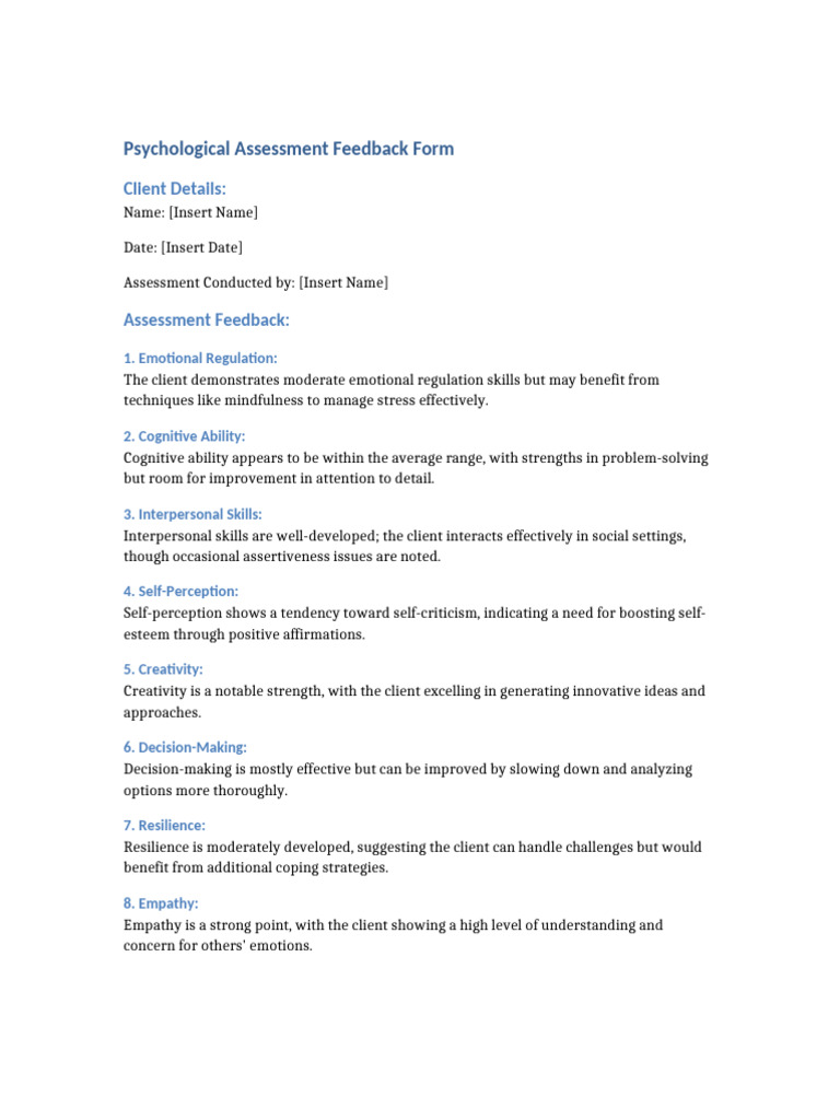 Psychological Assessment Feedback Form | PDF