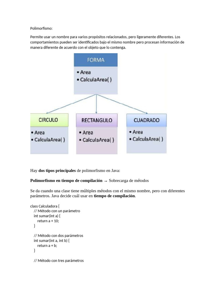 Tipos de Polimorfismo en Java | PDF | Constructor (Programación Orientada a Objetos) | Programación