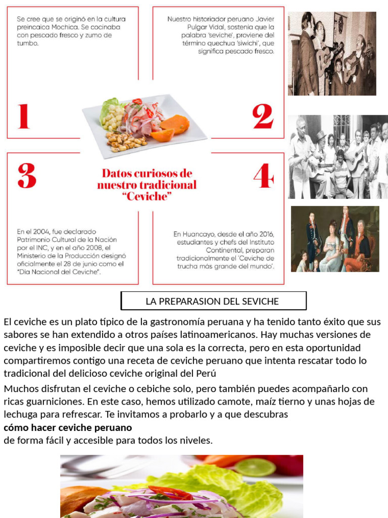 Receta de Ceviche Peruano Tradicional | PDF | Batata | Alimentos