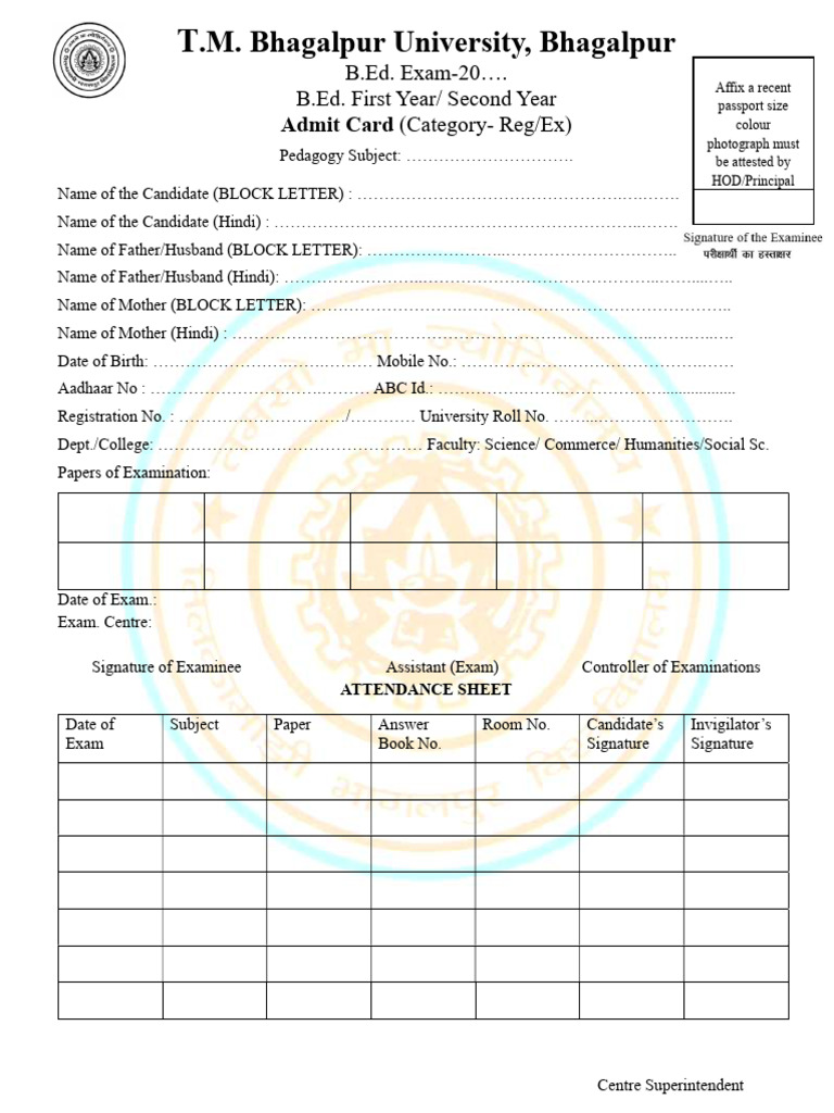 B.Ed. Admit Card | PDF