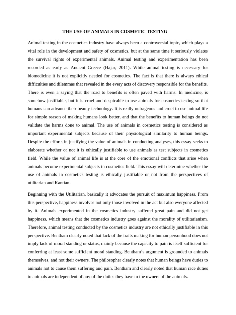 The Use of Animals in Cosmetic Testing | PDF | Immanuel Kant | Animal ...