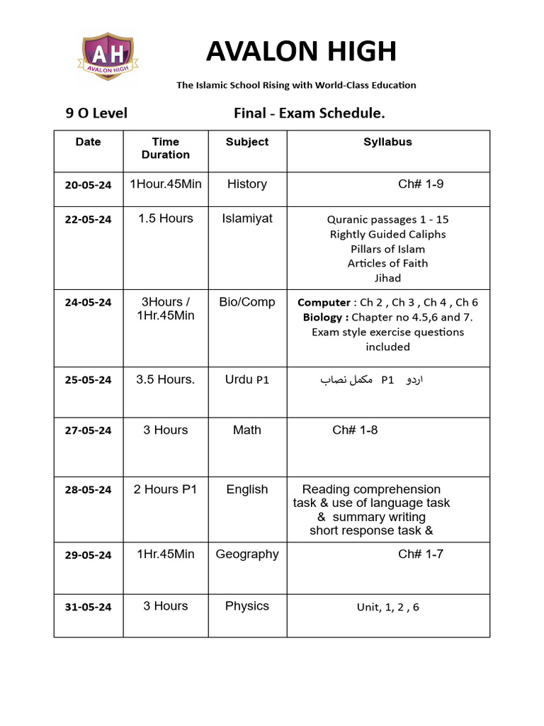 9 C Final Term Date Sheet | PDF