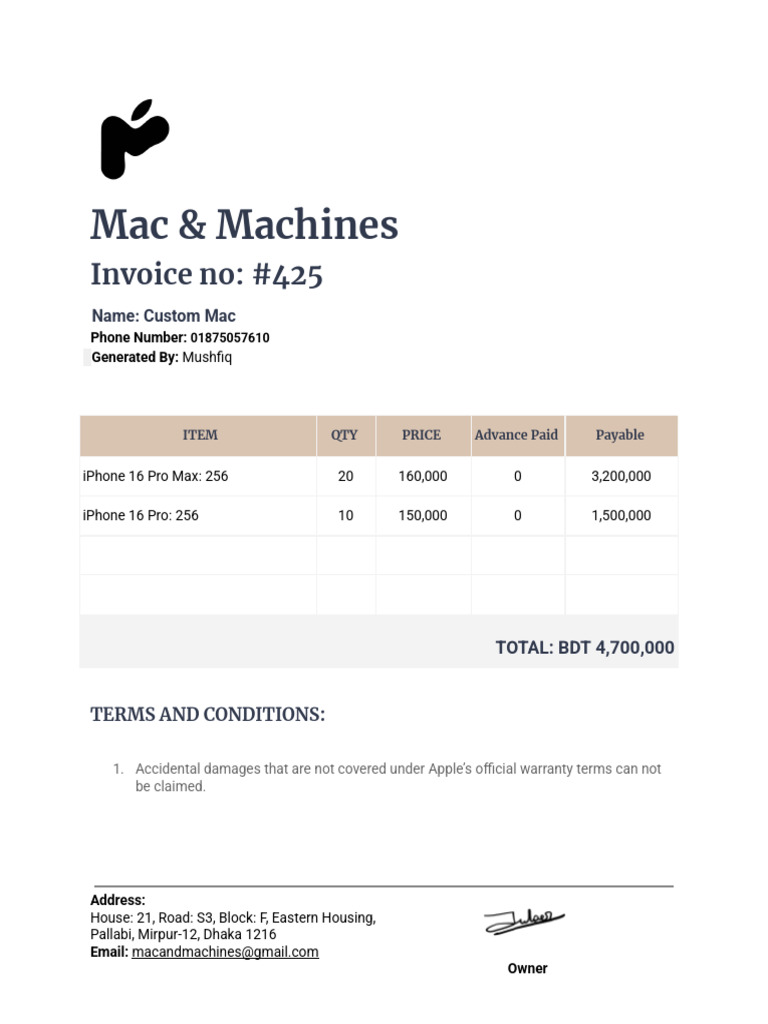 Invoice - Mac & Machines - Iphone 16 Series | PDF