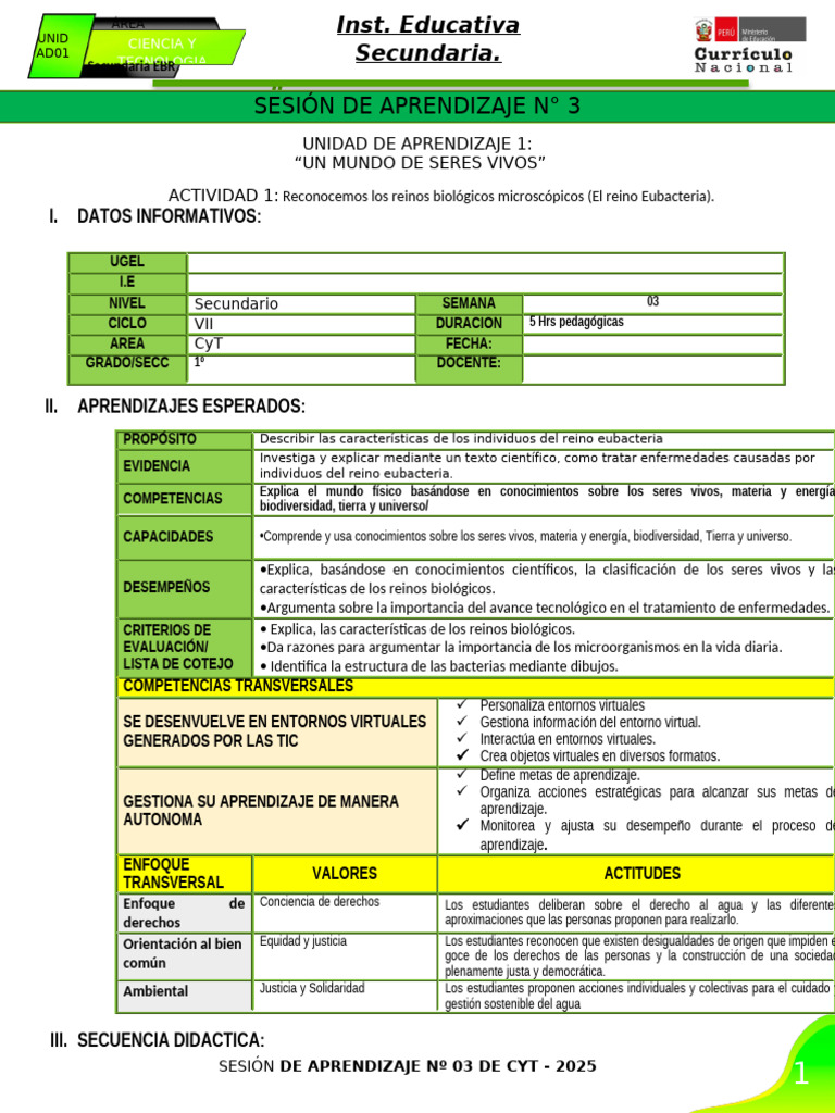 SESIÓN 3 (U1) (1° Grado) - CyT | PDF | Aprendizaje | Maestros