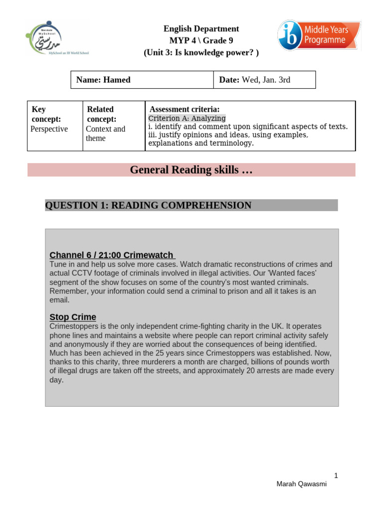 Copy of Unit 3 - Reading Skills | PDF | Crimes | Crime & Violence