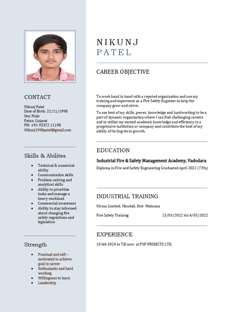 Nikunj Fire and Safety Resume | PDF