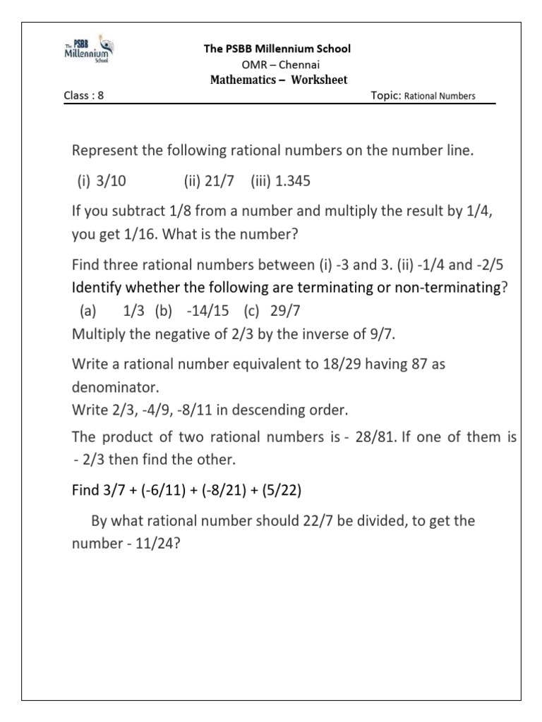 Rational Numbers - Worksheet. | PDF