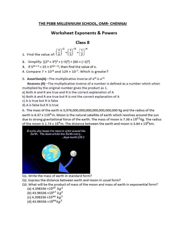 Exponents & Powers - Worksheet. | PDF