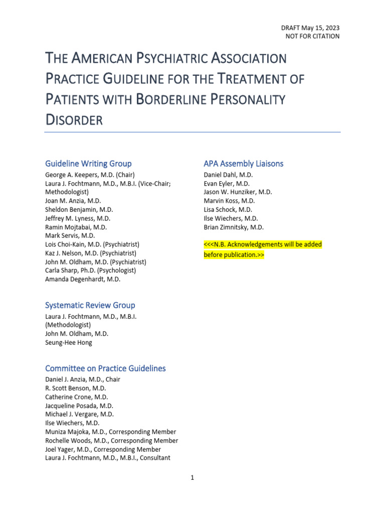 APA Practice Guidelines | PDF | Borderline Personality Disorder | Mental Disorder